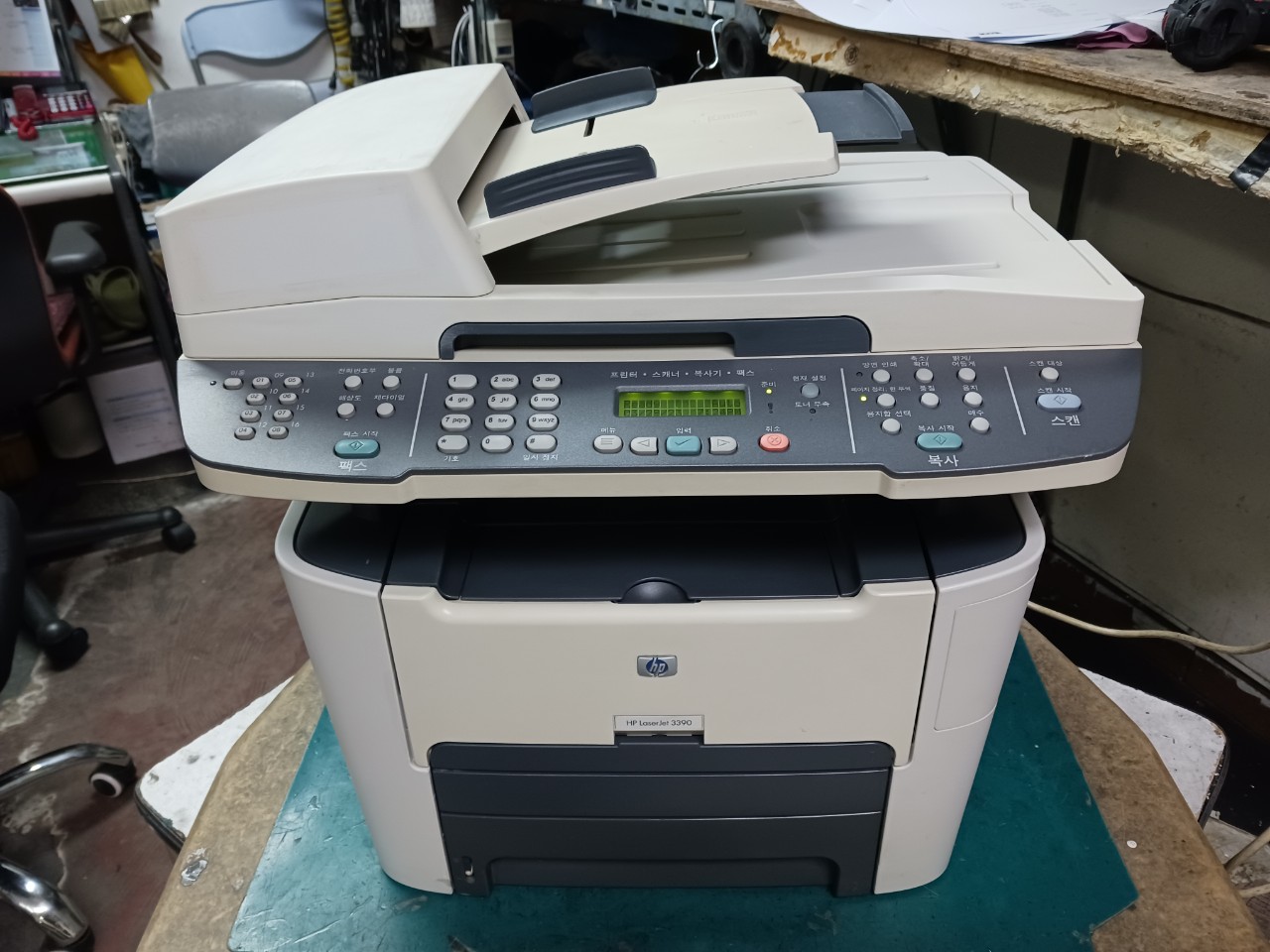 중고제품 Hp 레이져젯 3390 흑백레이져복합기판매 복사 프린터 팩스 스캔 양면인쇄 네트워크 새토너 장착 바로사용가능한 제품